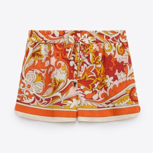 Zara | Shorts | Zara Flowy Print Satin Effect Shorts | Poshmark